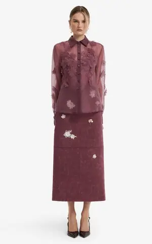 LEO LIN Cassia Petal Shirt Mahogany