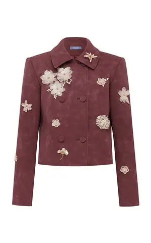 LEO LIN Embellished Vegan Suede Jacket - Brown