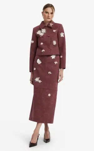LEO LIN Embellished Vegan Suede Jacket