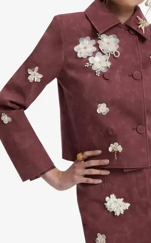 LEO LIN Embellished Vegan Suede Jacket