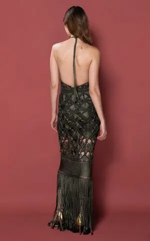 PALMA CANARIA Lia Handwoven Macramé Fringe Maxi Dress