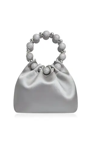 VERAFIED Embellished Crystal Handle Satin Evening Bag - Silver