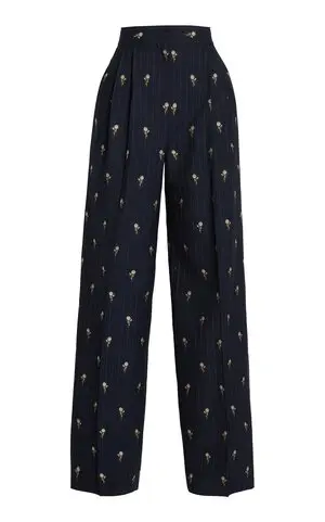 Erdem Embroidered Wool-blend Wide-leg Pants