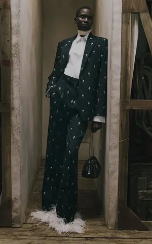 Erdem Embroidered Wool-blend Wide-leg Pants