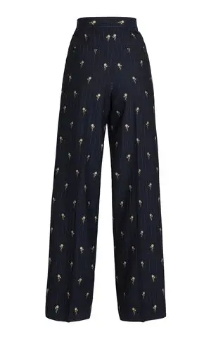 Erdem Embroidered Wool-blend Wide-leg Pants