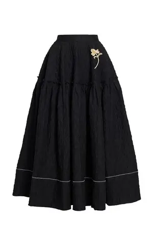 Erdem Flower-detailed Cotton-cloque Maxi Skirt - Black