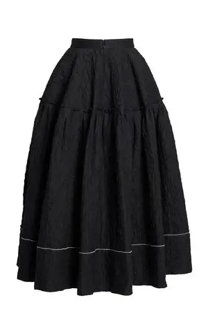 Erdem Flower-detailed Cotton-cloque Maxi Skirt - Black