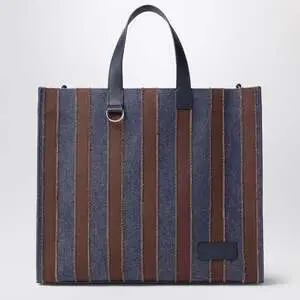 Fendi Fendi Shopper Bag In Dark Blue Denim And Brown Canvas Multicolor