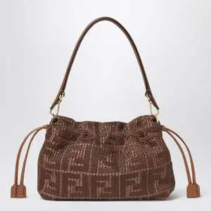 Fendi Medium Baguette Bag In Woven Raffia With Ff Sellier Embroidery