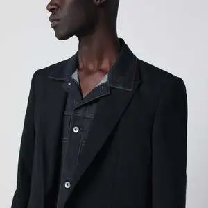 Sacai Black Single-breasted Jacket With Denim Insert