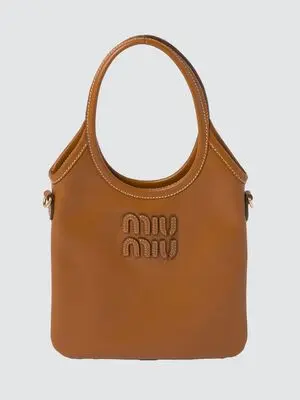 Miu Miu Leather Handbag With Embossed Logo - Brown