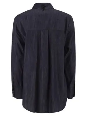 Max Mara Lightweight Denim Shirt With Jeweled Detail - Multicolor