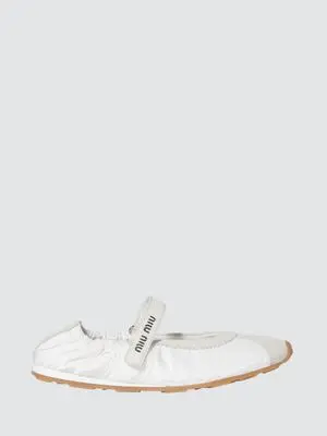 Miu Miu Calf Leather Mary Jane Flats - White