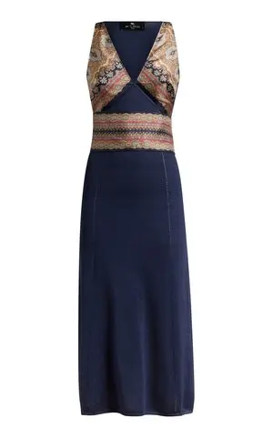 Etro Sleeveless Knit Cotton-blend Midi Dress - Navy