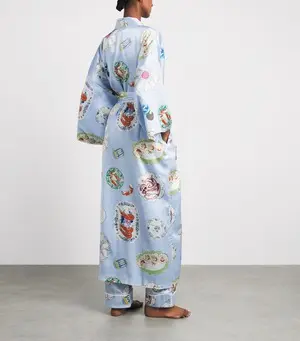 Olivia Von Halle Silk Queenie Cadiz Seafood Night Robe - Blue