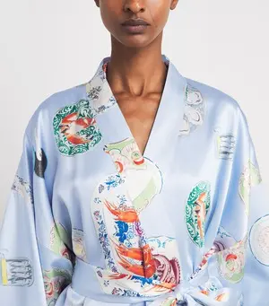 Olivia Von Halle Silk Queenie Cadiz Seafood Night Robe - Blue