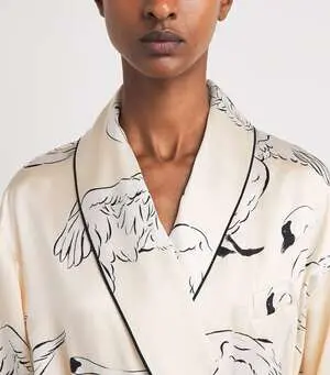 Olivia Von Halle Silk Queenie Blanca Swan Night Robe - Nude