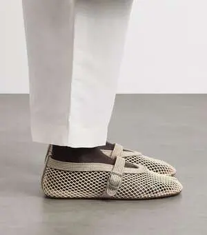 Alaïa Mesh Ballet Flats With Embroidered Detailing - Beige
