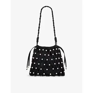 Sandro Diamante-embellished Drawstring Crochet Bag - Black