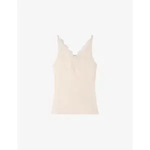 Sandro Ribbed Lace-embroidered Stretch-cotton Vest - Ecru