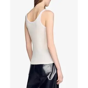 Sandro Ribbed Lace-embroidered Stretch-cotton Vest