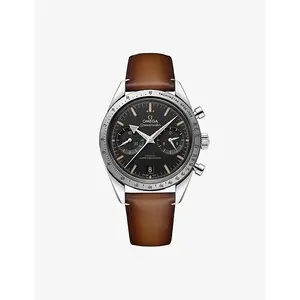 Omega Speedmaster Stainless Steel And Leather Chronograph Watch - Black