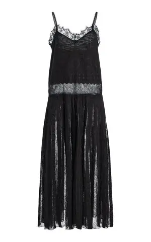 Brandon Maxwell Rooney Embroidered Lace Midi Slip Dress - Black