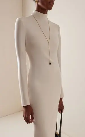 Brandon Maxwell Crosby Mock Neck Long Sleeve Gown - Ivory