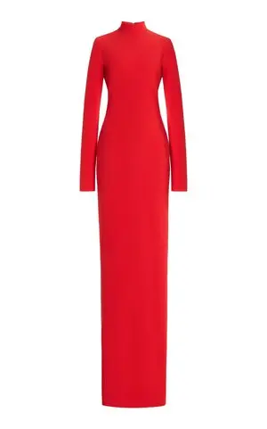 Brandon Maxwell Crosby Mock Neck Long Sleeve Gown Red