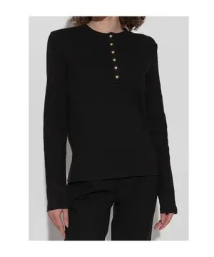 ANINE BING Alessia Half-button Ribbed T-shirt