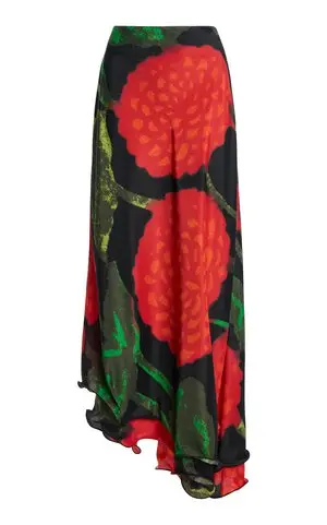 Brandon Maxwell Georgia Ripple Hem Silk Midi Skirt - Red