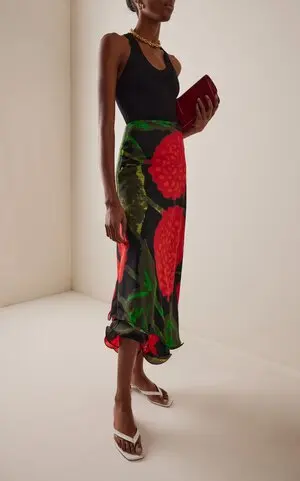 Brandon Maxwell Georgia Ripple Hem Silk Midi Skirt - Red