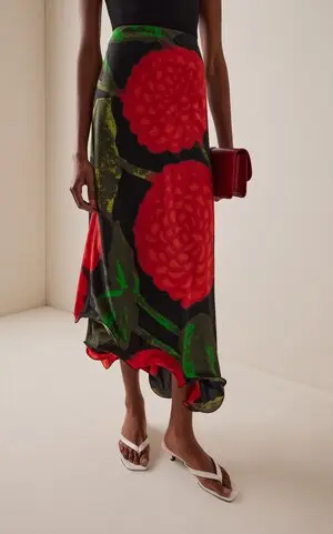 Brandon Maxwell Georgia Ripple Hem Silk Midi Skirt - Red