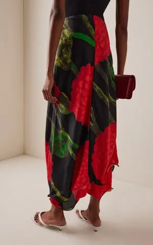 Brandon Maxwell Georgia Ripple Hem Silk Midi Skirt - Red
