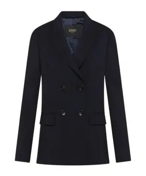 Seventy Double-breasted Jacket In Stretch Cool Wool - Blue