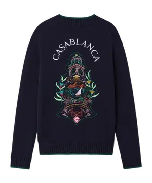 Casablanca Hotel Emblem Embroidered Wool Cardigan