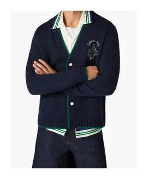 Casablanca Hotel Emblem Embroidered Wool Cardigan