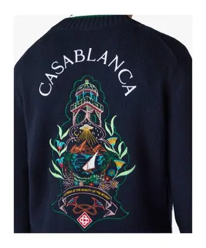 Casablanca Hotel Emblem Embroidered Wool Cardigan