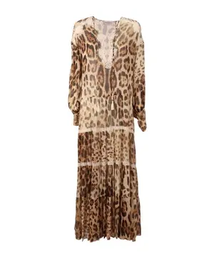 Ermanno Scervino Leopard-print Lace-trimmed Maxi Dress - Brown