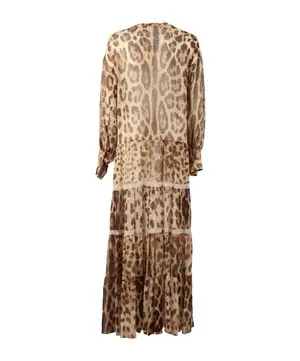 Ermanno Scervino Long Sleeve Leopard-print Lace-trimmed Maxi Dress