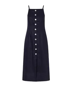 Veronica Beard Button-down Spaghetti-strap Midi Dress - Navy