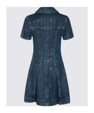SELF-PORTRAIT Rhinestone Stripe Denim Mini Dress - Black