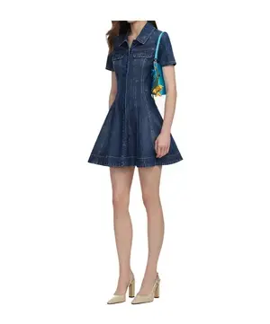 SELF-PORTRAIT Rhinestone Stripe Denim Mini Dress - Black