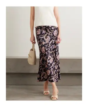 Veronica Beard Clover Paisley-print Silk-blend Charmeuse Midi Skirt - Black