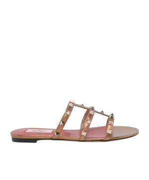 Valentino Garavani Rockstud Laminated Nappa Slide Sandals - Multicolor