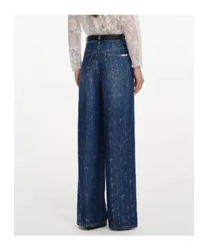SELF-PORTRAIT Rhinestone Stripe Wide-leg Jeans