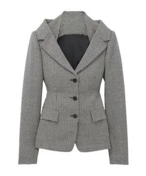 Alexander McQueen Gingham Check Off-the-shoulder Harness Jacket - Black/ivory