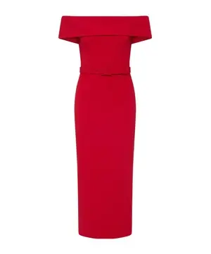 Rebecca Vallance Belted Off-the-shoulder Midi Dress - Red
