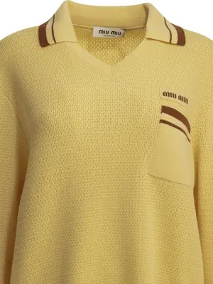 Miu Miu Cashmere V-neck Sweater With Embroidered Logo And Striped Details - Yellow
