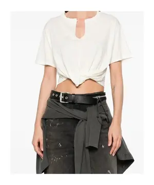R13 Knot V-neck Cropped T-shirt - No